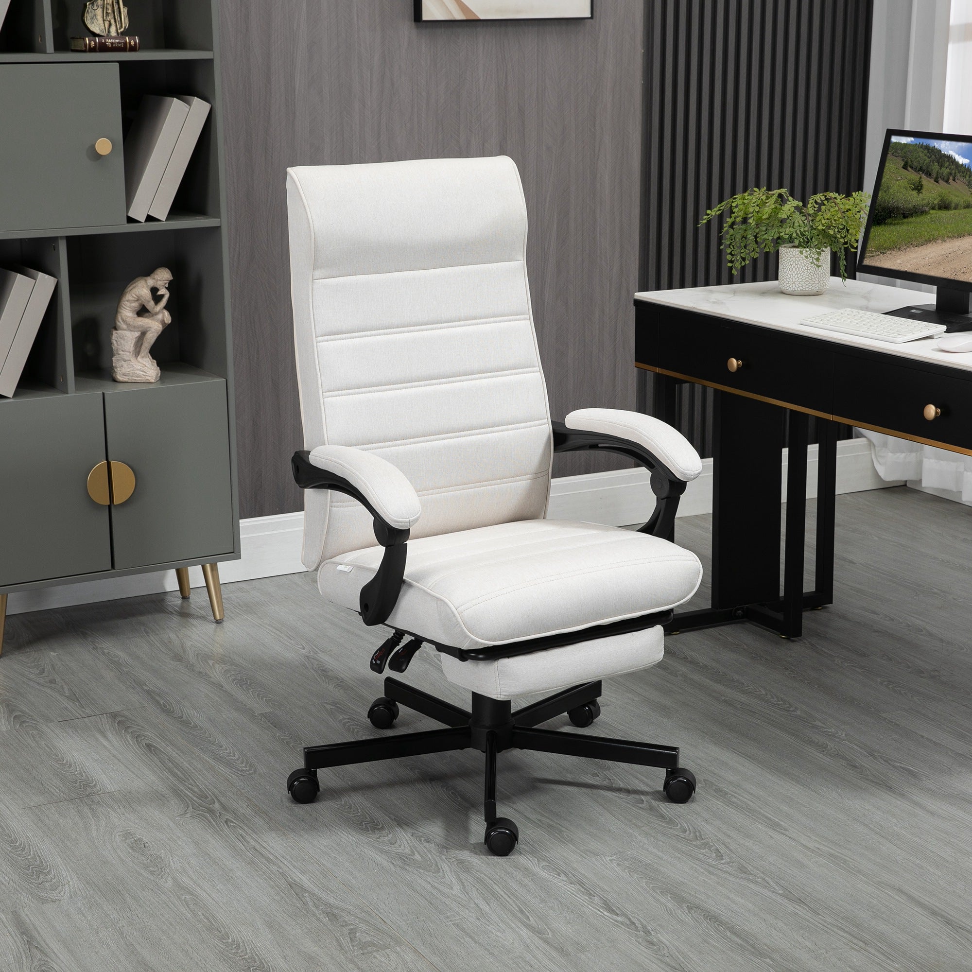 Vinsetto High-Back Home Office Chair, Linen Swivel Reclining Chair wit ...