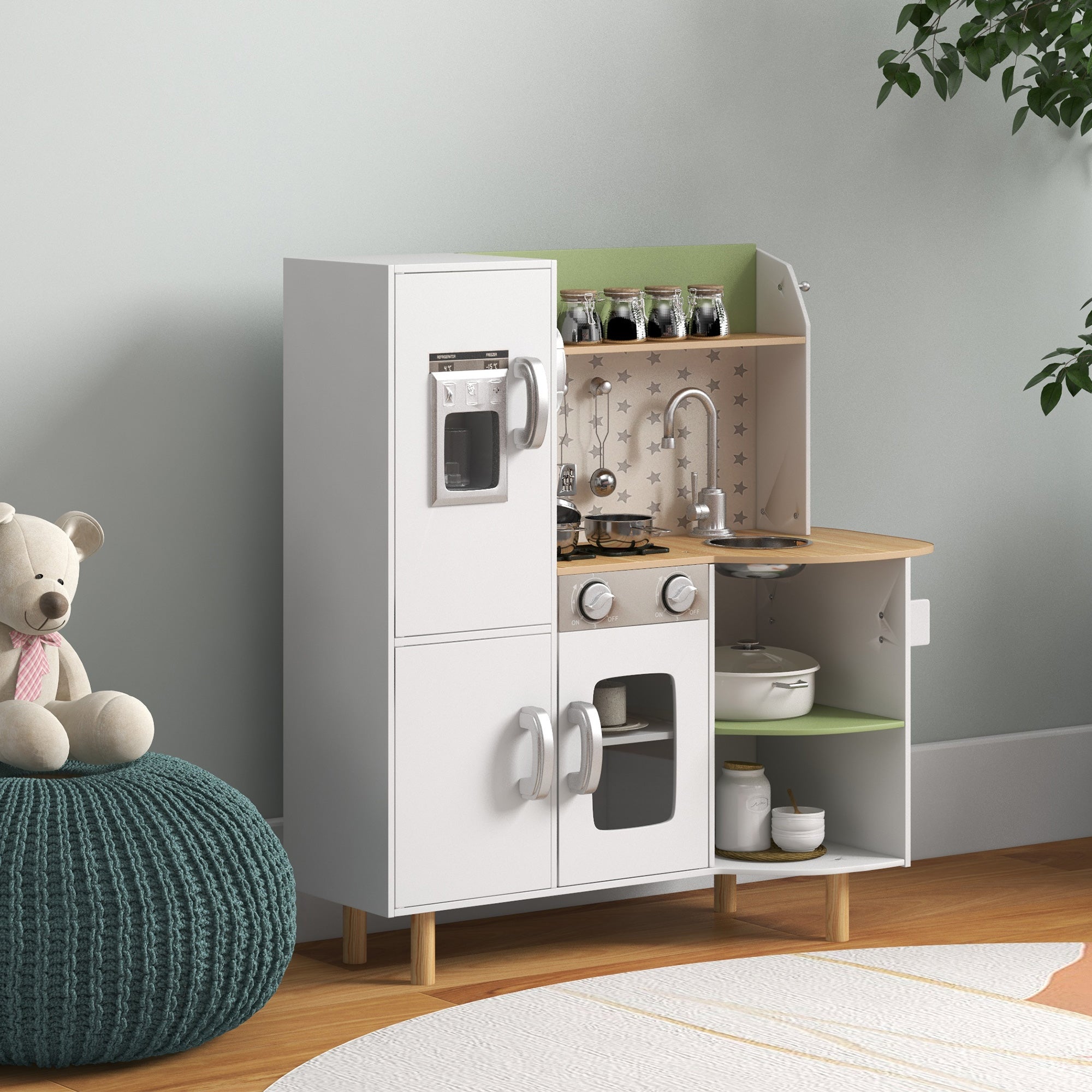 AIYAPLAY Toy Kitchen, Kids Play Kitchen Role Playing Game with Phone ...