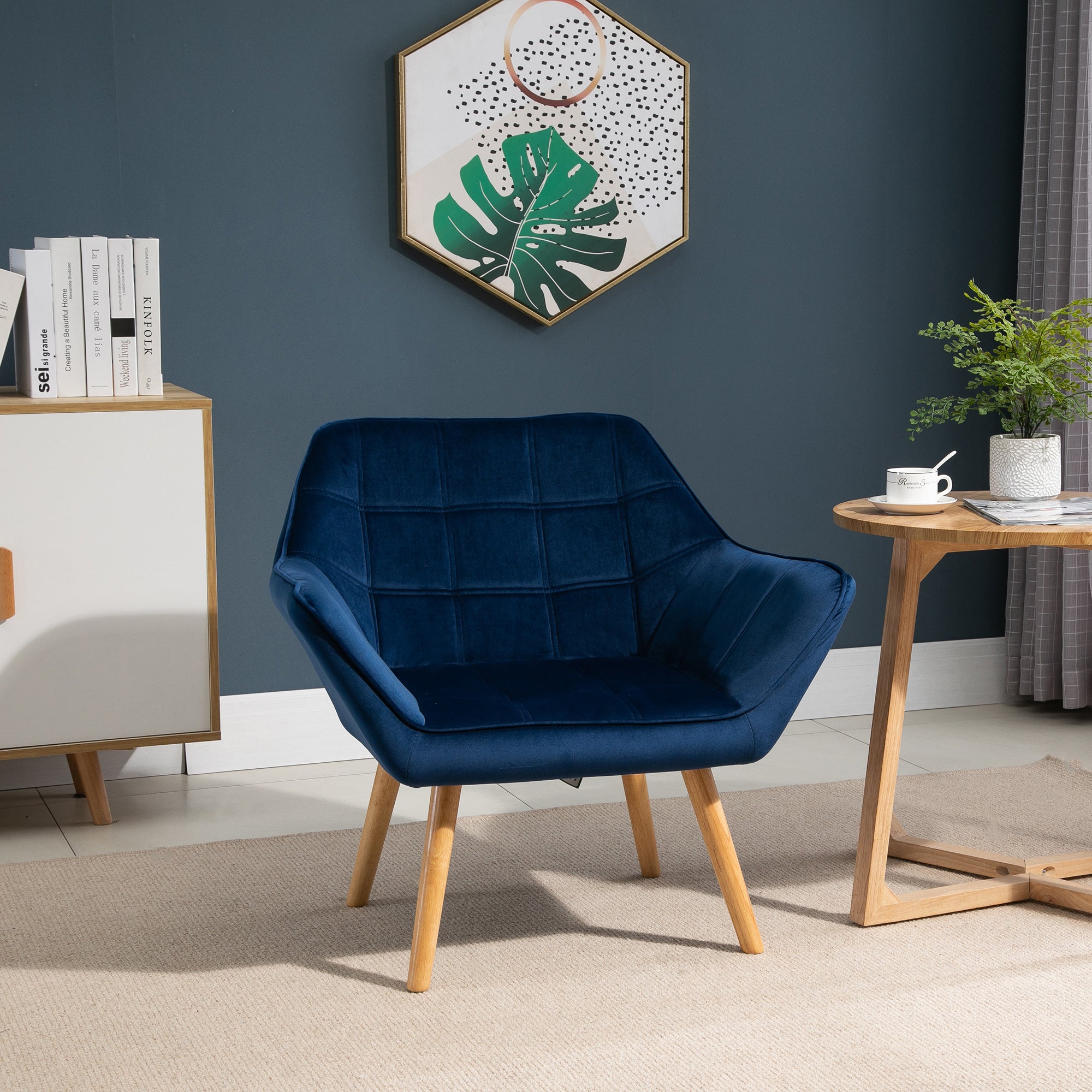 HOMCOM Armchair Accent Chair Wide Arms Slanted Back Padding Iron Frame ...