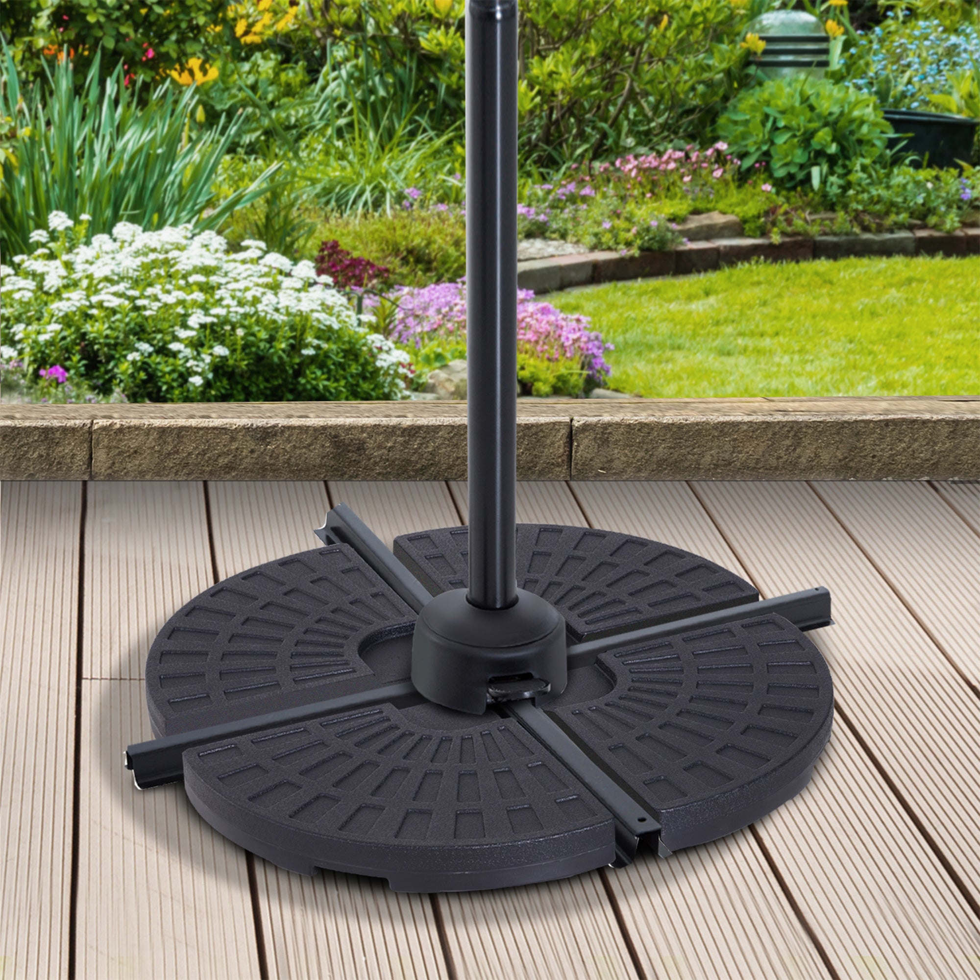 Outsunny 4 PCs 70KG Portable Round Parasol Base Umbrella Cross Stand W ...