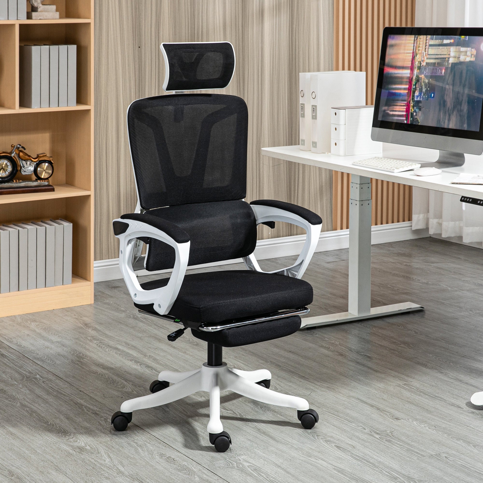 Vinsetto Mesh Office Chair, Reclining Desk Chair with Adjustable Headr ...